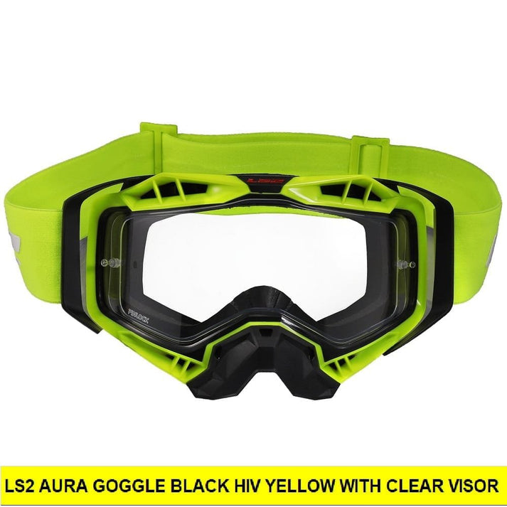 Ls2 Aura Goggle Black Hiv Yellow With Clear Visor Ls2helmetsindia